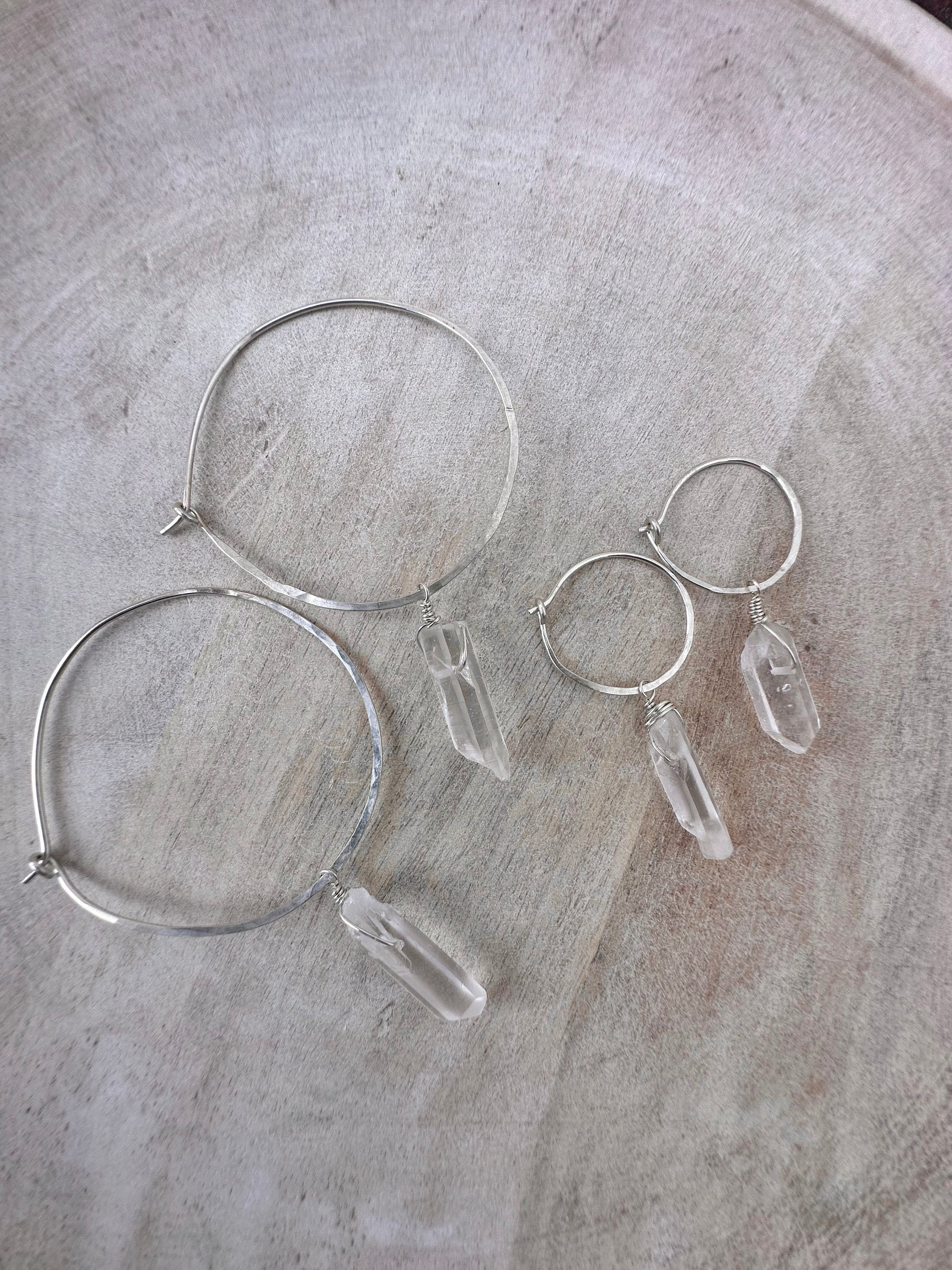 Clear Quartz Point Hoops – Made by Adelaide